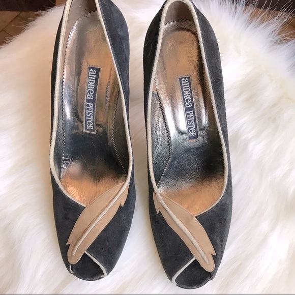 Shoes | Vintage Andrea Pfister Suede Peeptoe Pumps | Poshmark